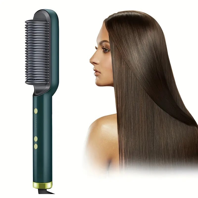 Portable Negative Ion Hair Straightener and Curler Comb - 2-in-1 Heated ...