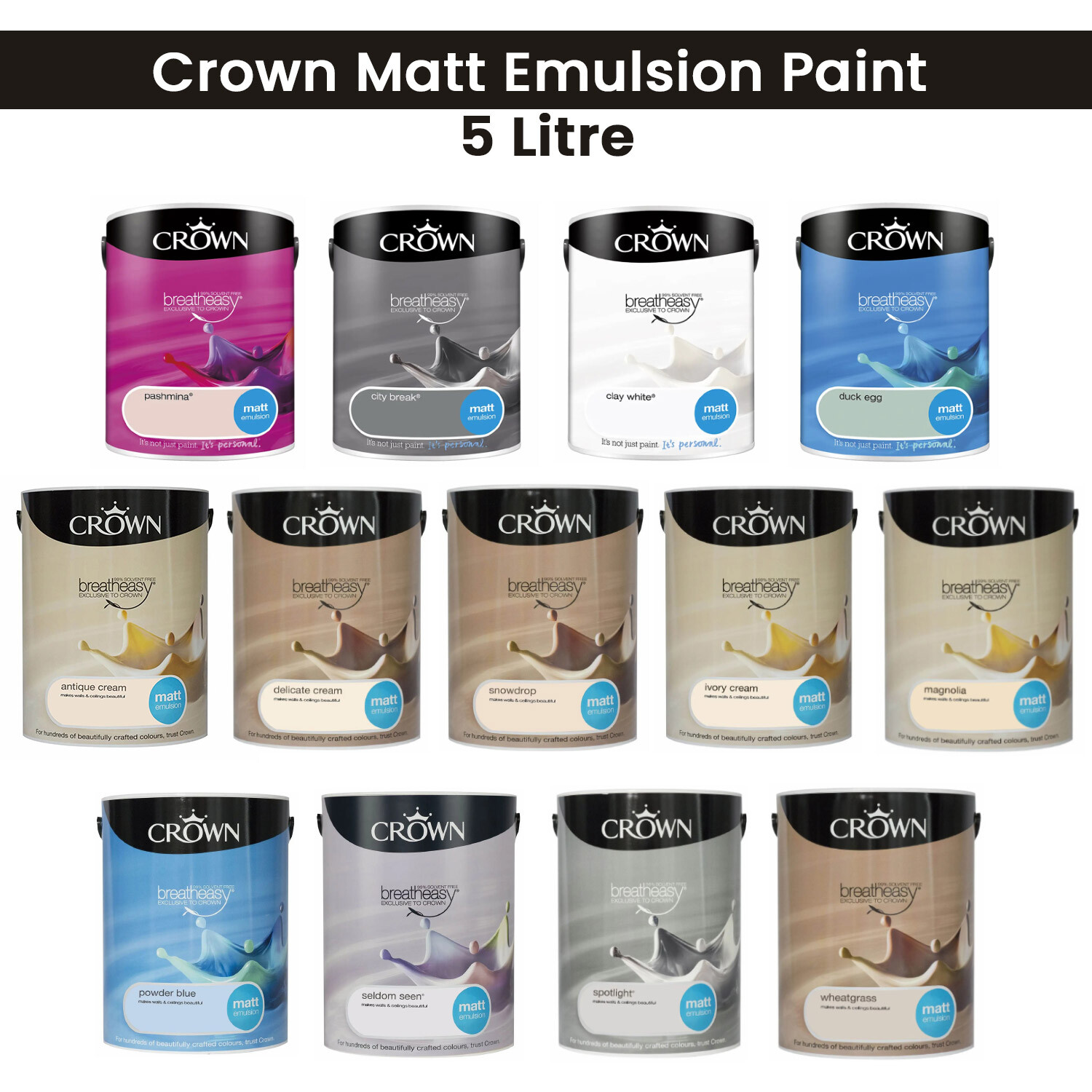 Crown Breatheasy Matt Emulsion Paint 5 Litre - Various Colour | eBay