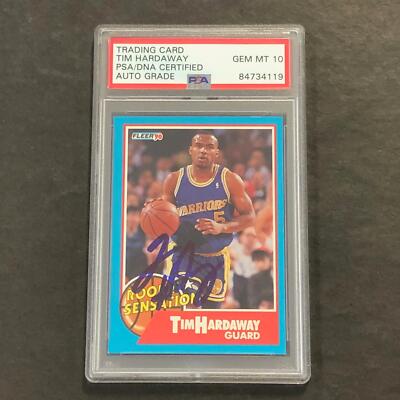 1990-91 Fleer Rookie Sensation #8 Tim Hardaway Signed Card AUTO Grade ...