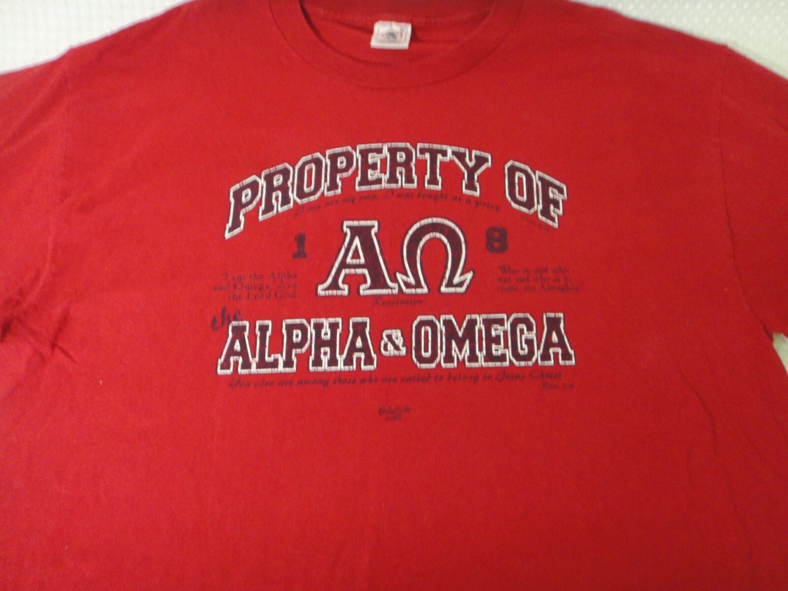 Property of Alpha & Omega Red Cotton Christian Novelty T-shirt Size XL ...