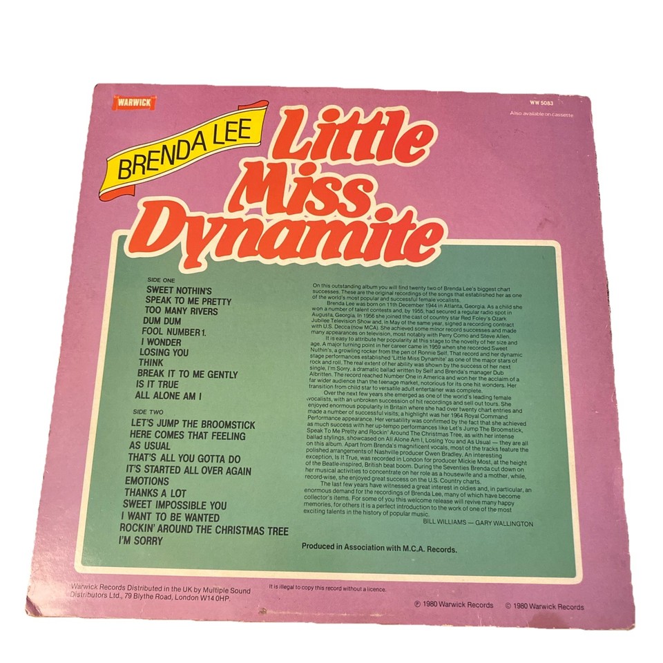 Brenda Lee - Little Miss Dynamite Vinyl LP Warwick WW 5083 22 ...