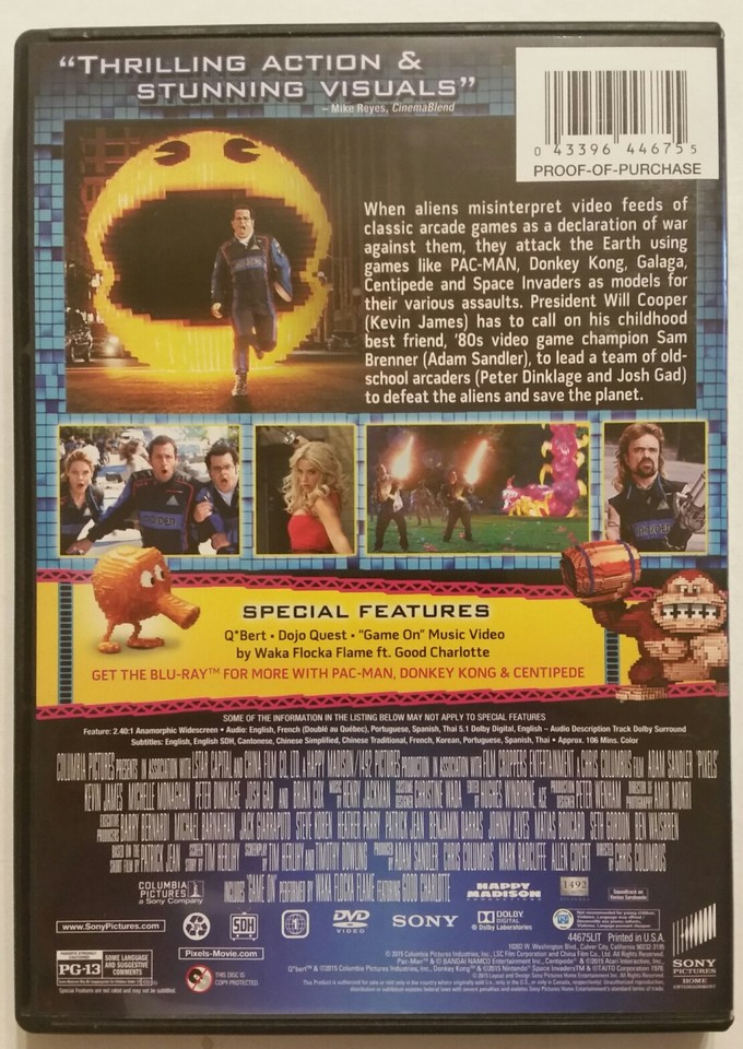 PIXELS (DVD, 2015, Comedy) *Adam Sandler - Kevin James* SHIPS FAST Mon ...