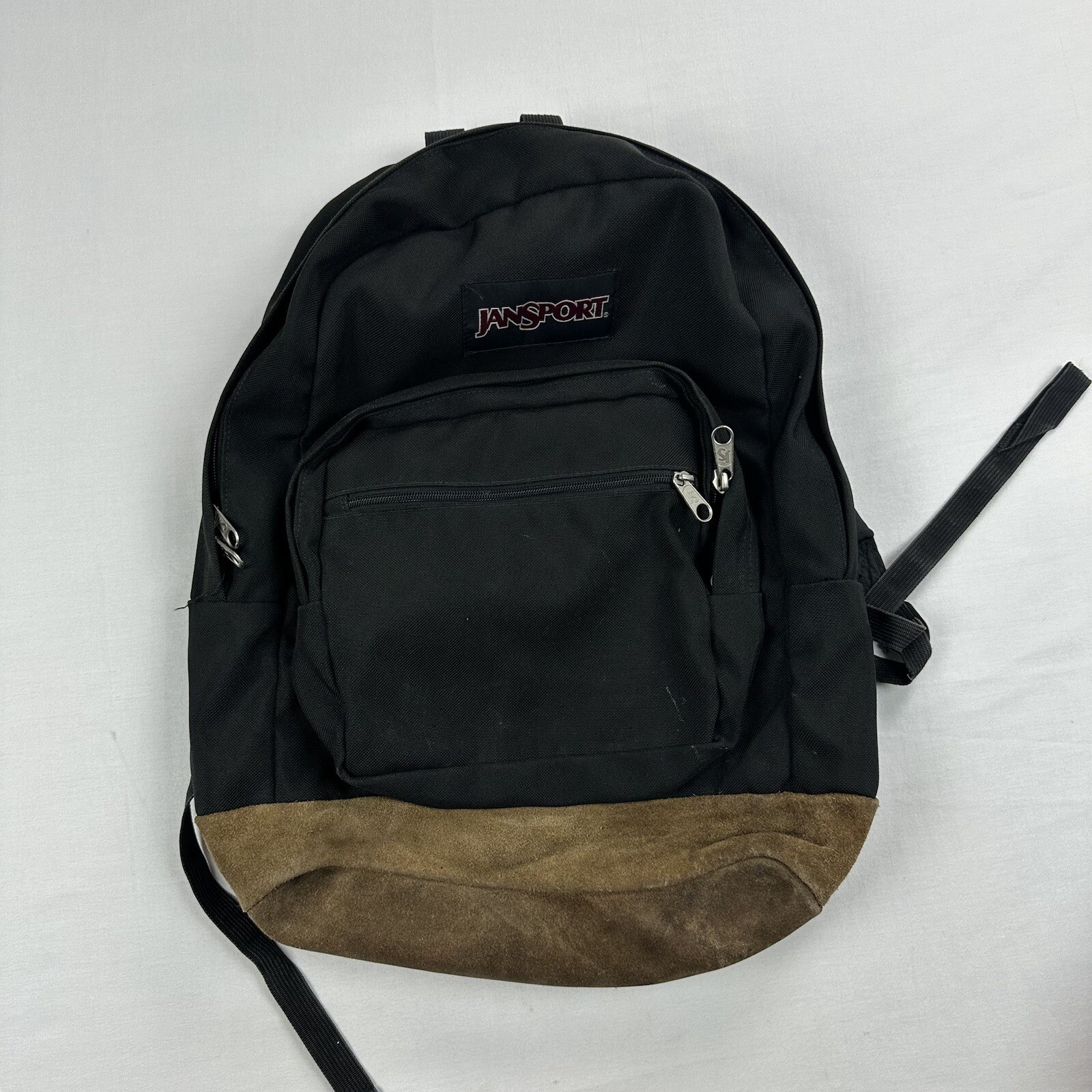 Jansport Originals Black Brown Leather Bottom Backpack Right Pack