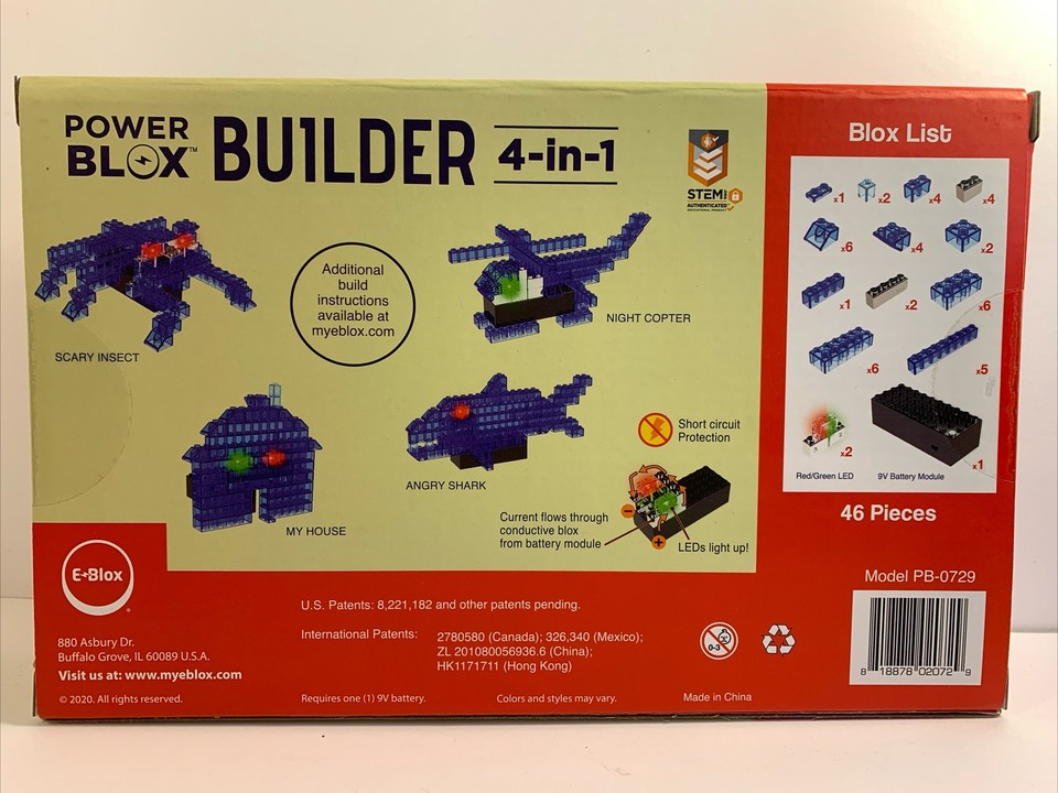 E-Blox Power Blox Builder 4-in-1 LED Light-Up Building Blocks PB-0729 ...