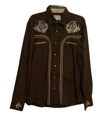 Western Brown Shirt Size xl Ace of Diamonds Pearl Snap Embroidered Faux ...