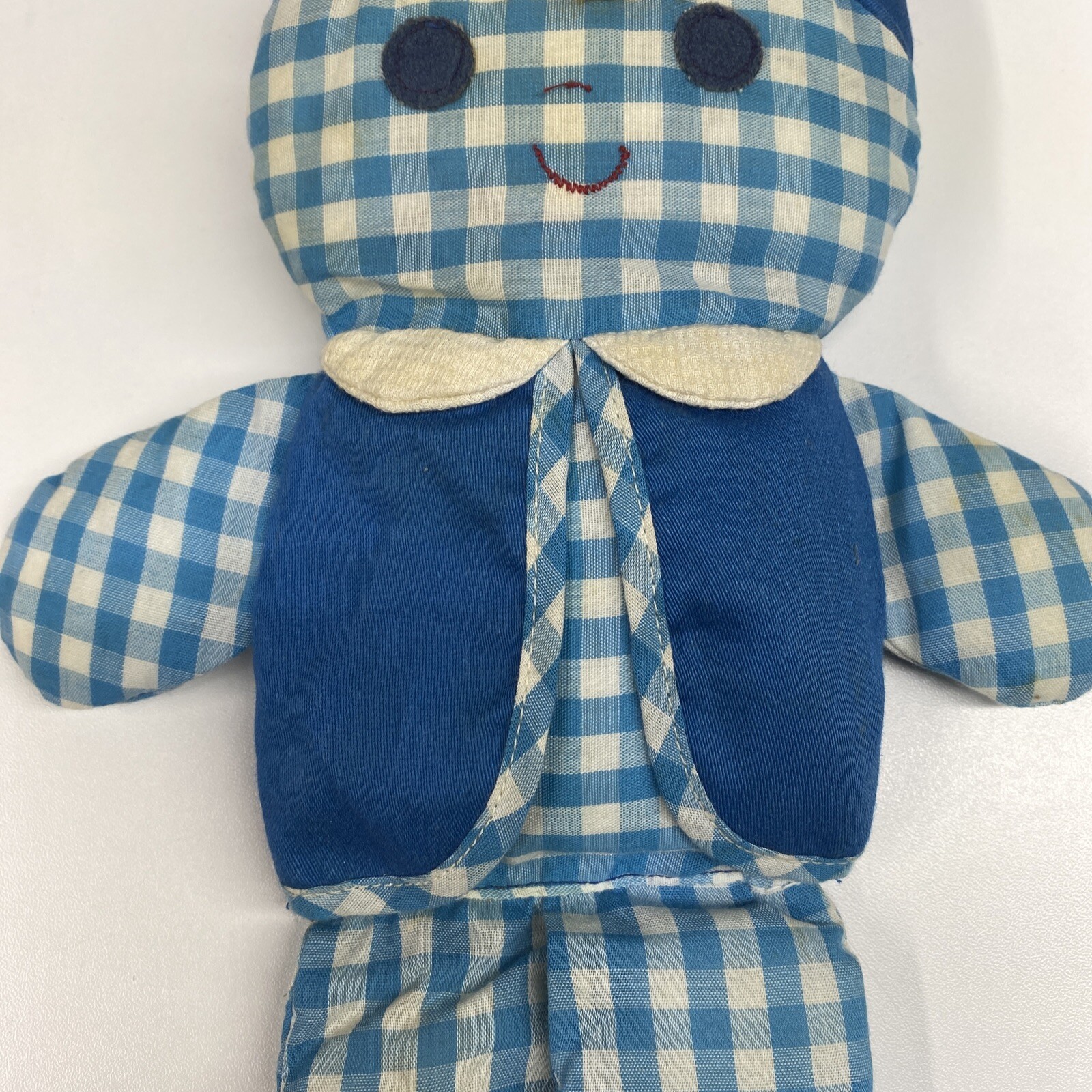 FISHER PRICE Vintage 1977 CHOLLY DOLLY #419 BLUE Checked RATTLE PLUSH ...