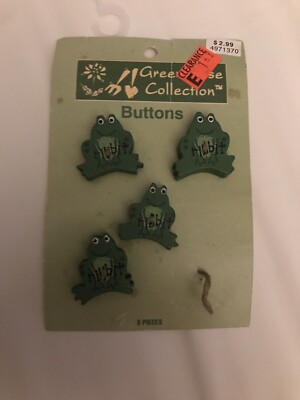 Frog buttons (4) Greenhouse Collection ribbit Green Vintage Nos | eBay