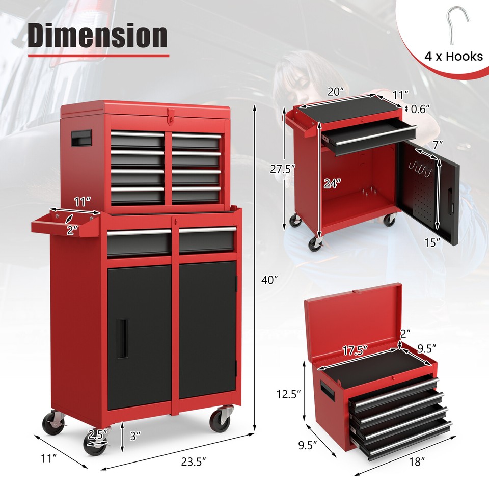 Ironmax 2 in 1 Rolling Tool Box Organizer Tool Chest w/ 5 Sliding ...
