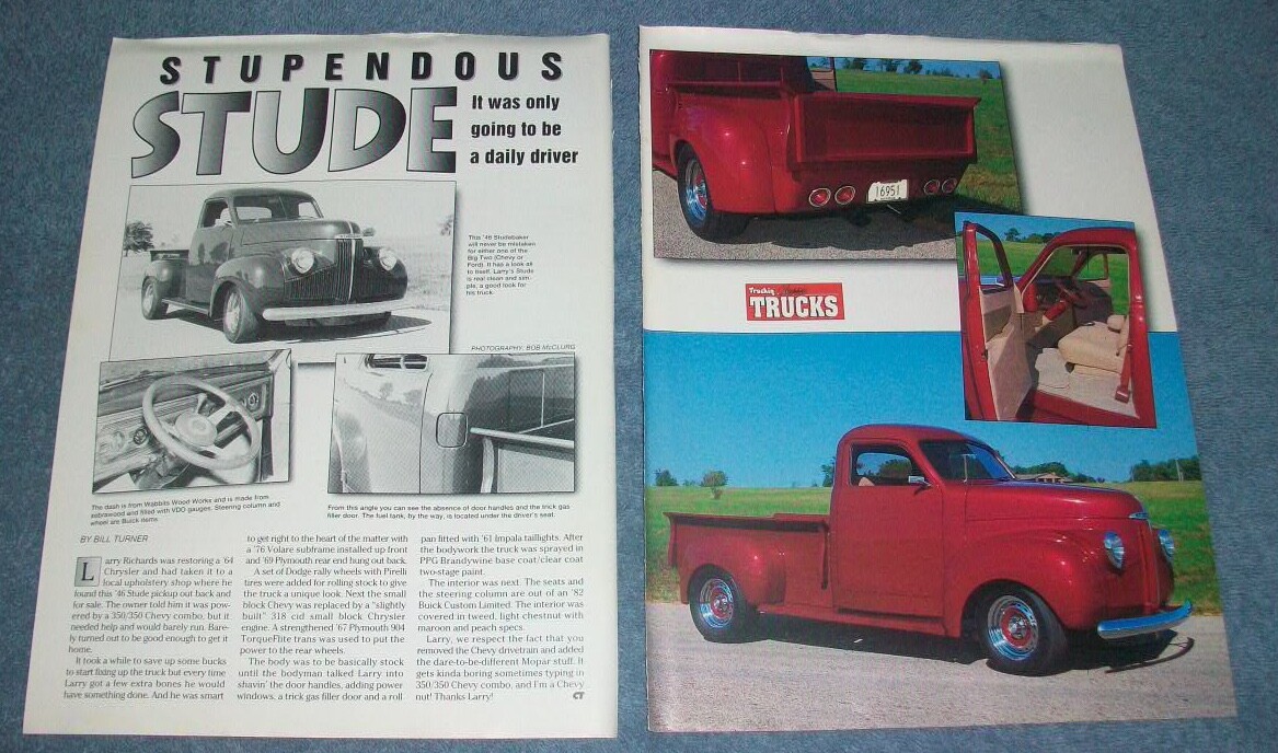1946 Studebaker Pickup Truck Vintage RestoMod Article "Stupendous Stude ...
