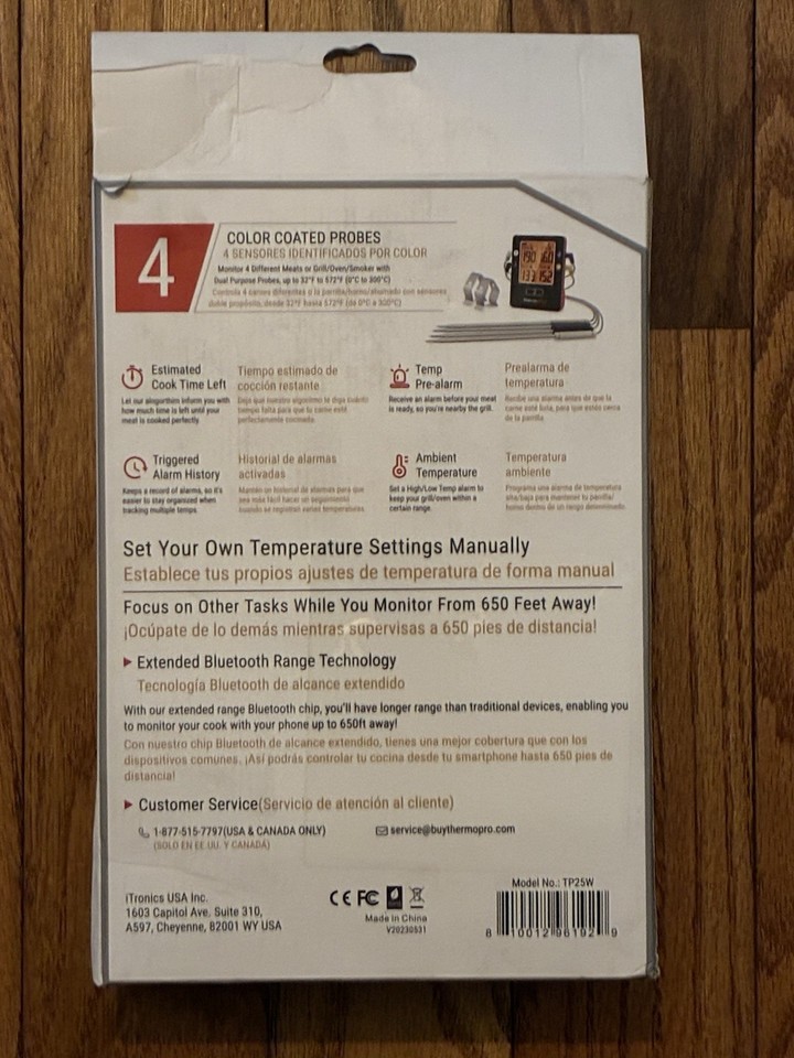 New ThermoPro TP25W Bluetooth Meat Thermometer with 650FT Wireless ...