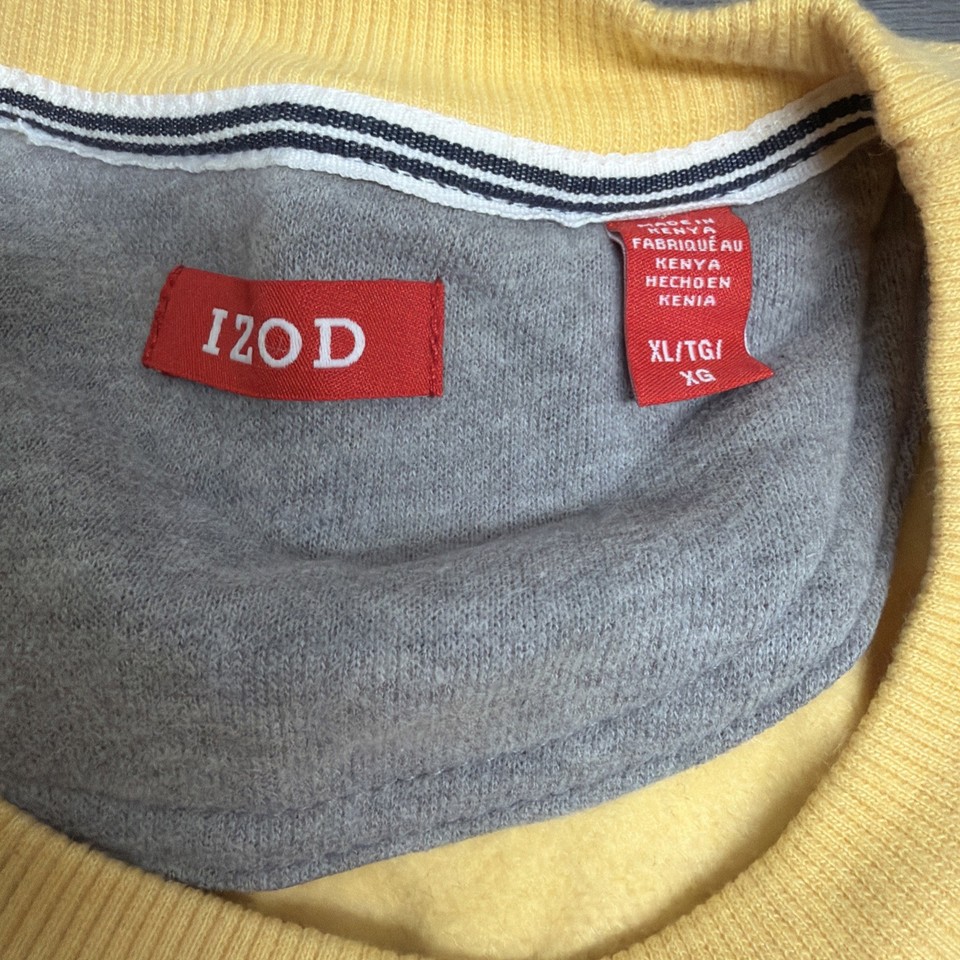 IZOD Mens XL Yellow Crew Neck Heavyweight Logo Long Sleeve Pullover ...