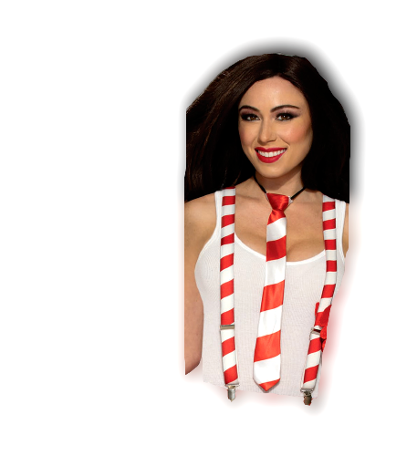 CHRISTMAS NECK TIE & SUSPENDERS SET Red White Candy Cane Adult Costume ...