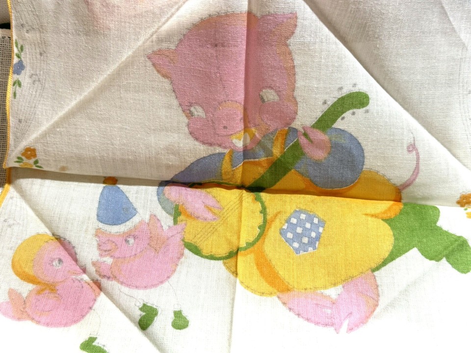 Vintage Handkerchief Hankie Pink Pig Playing Banjo Dancing Birds | eBay