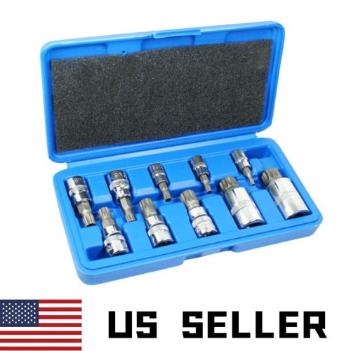 10pc XZN 12 Point Triple Square Spline Bit Socket Set Tamper Proof 4MM ...