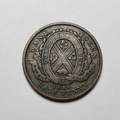 1844 Canada Half Penny Bank Token Province Of Canada Bank Of Montreal ...