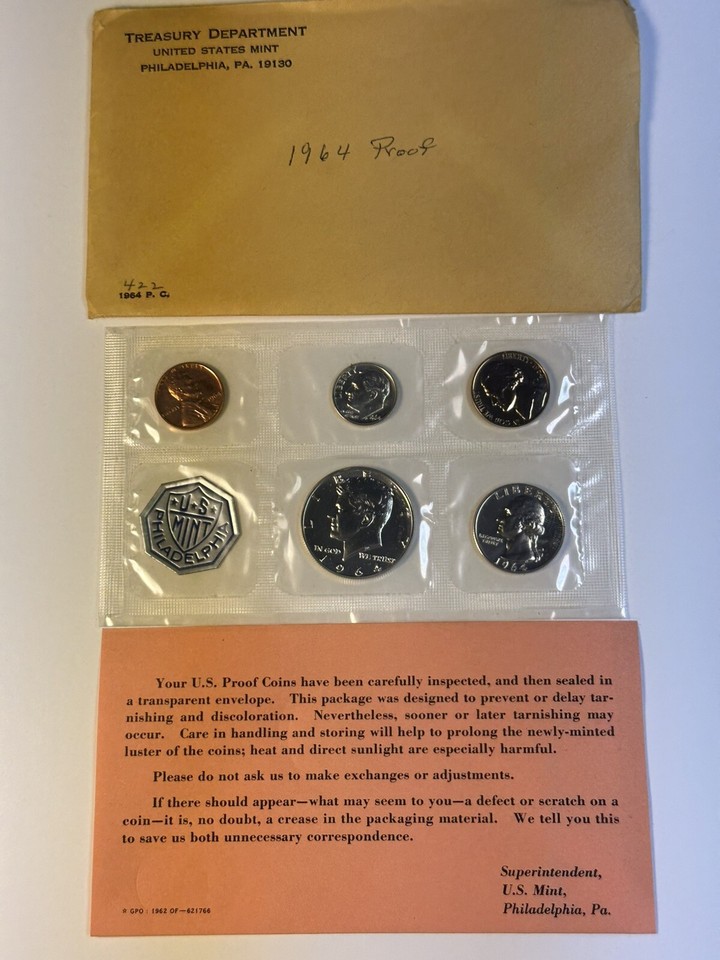 1964 Silver Proof Set Original Envelope 90% Silver US Mint - Nice Gem ...