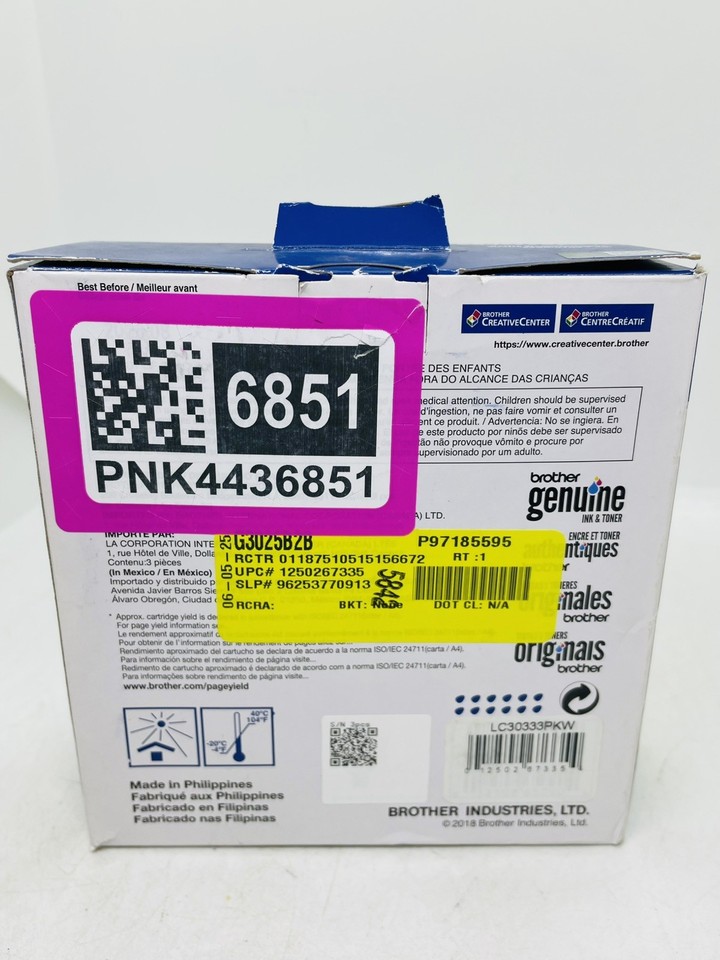 NEW GENUINE - BROTHER LC30333PKS XXL 3-PACK COLOR INK - Cyan Magenta ...