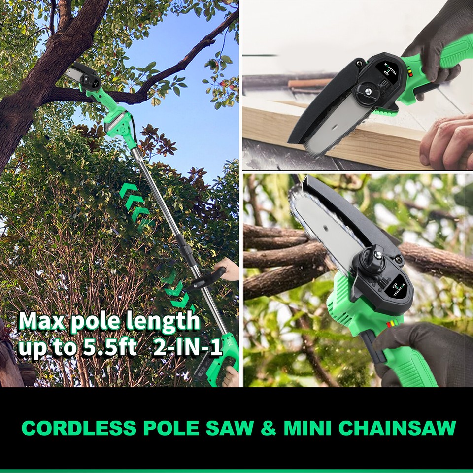 4-inch Mini Chain Saw with 2 Extra Chains,2-in-1 Cordless Pole Saw Bar ...