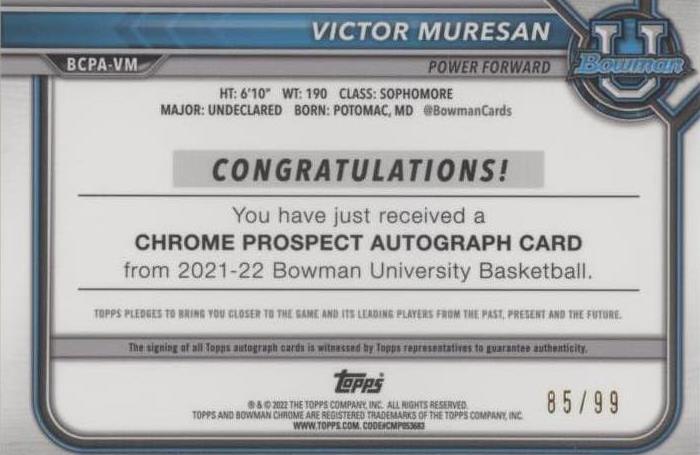 2021-22 Bowman University - Victor Muresan #BCPA-VM for sale | eBay