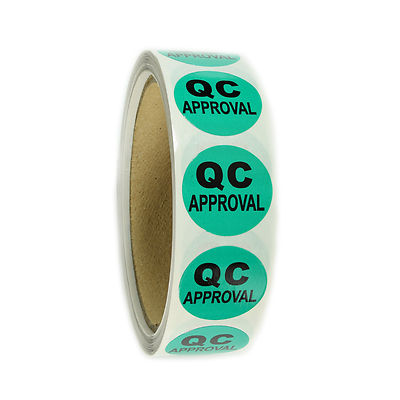 Green "QC Approval" QA QC Labels Stickers - 1" diameter - 1000 ct Roll ...