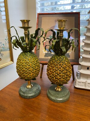 PETITES CHOSES PAIR PINEAPPLE TOLEWARE TOLE CANDLESTICKS CANDLE HOLDERS ...