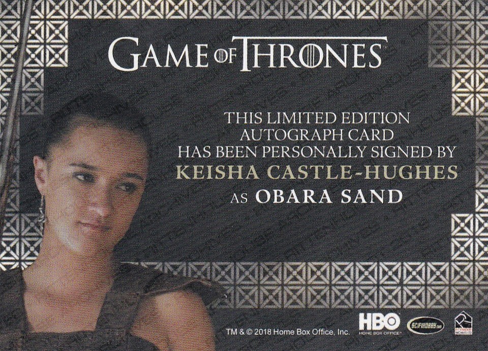 GAME OF THRONES Valyrain Steel Autograph Keisha Castle-Hughes as Obara ...