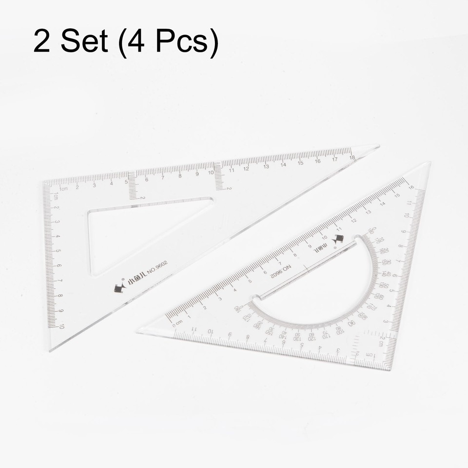 4piece Triangle Ruler Square Set 18cm, 16cm 30/60 and 45/90 Degrees ...