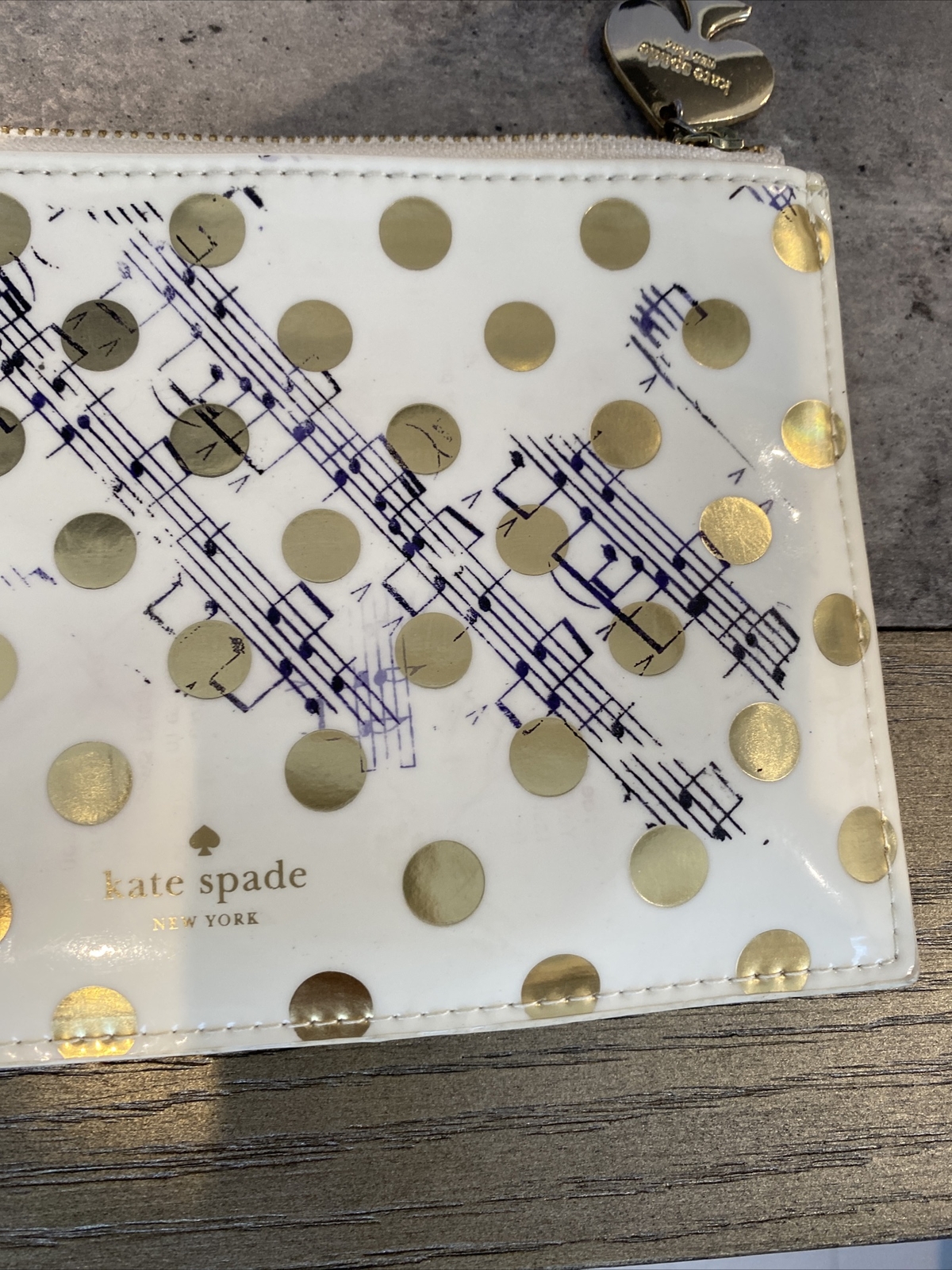 Kate Spade Ivory Gold Dot Music Notes Makeup Bag Smal… - Gem