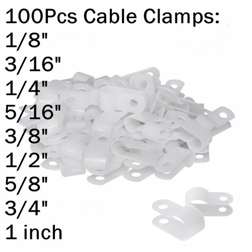 100 Pcs R-Type Battery Cable Clamps Pack Nylon White Hose Wire P Clips ...