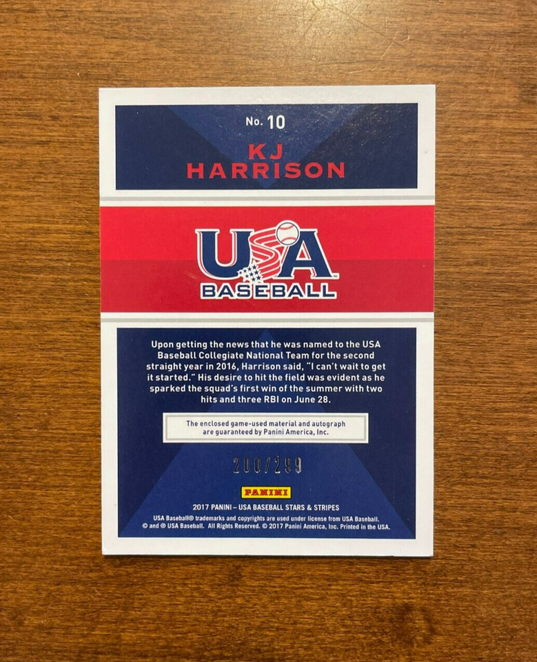 KJ Harrison 2017 USA Baseball Signatures Game Jersey Auto #10 Brewers ...