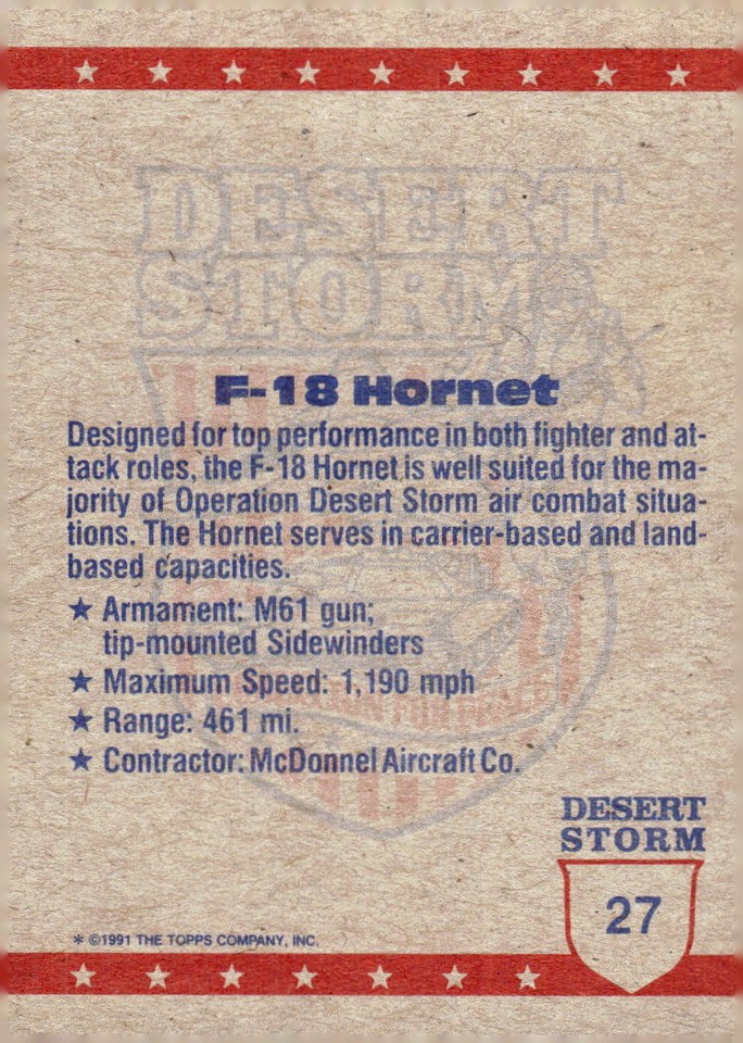 1991 Topps-Desert Storm #27 - Flying High the F-18 | eBay