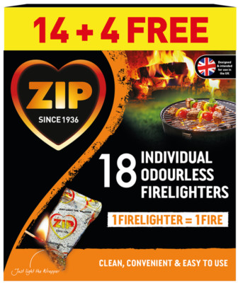 Zip Fire Lighters Clean Odourless Wrapped Firelighters - 14+4 FREE ...