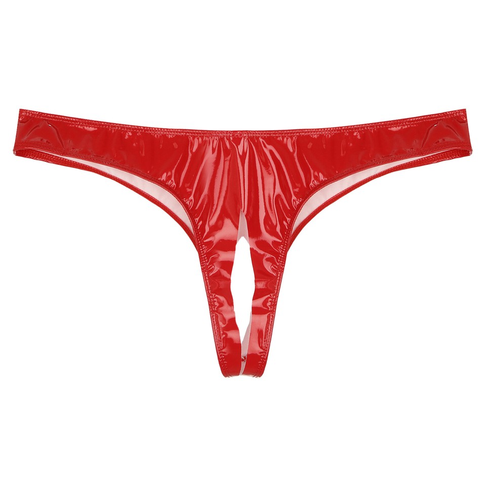 Men's Underwear Wet Look Briefs PVC Leather Panties Cutout Thongs Sexy ...
