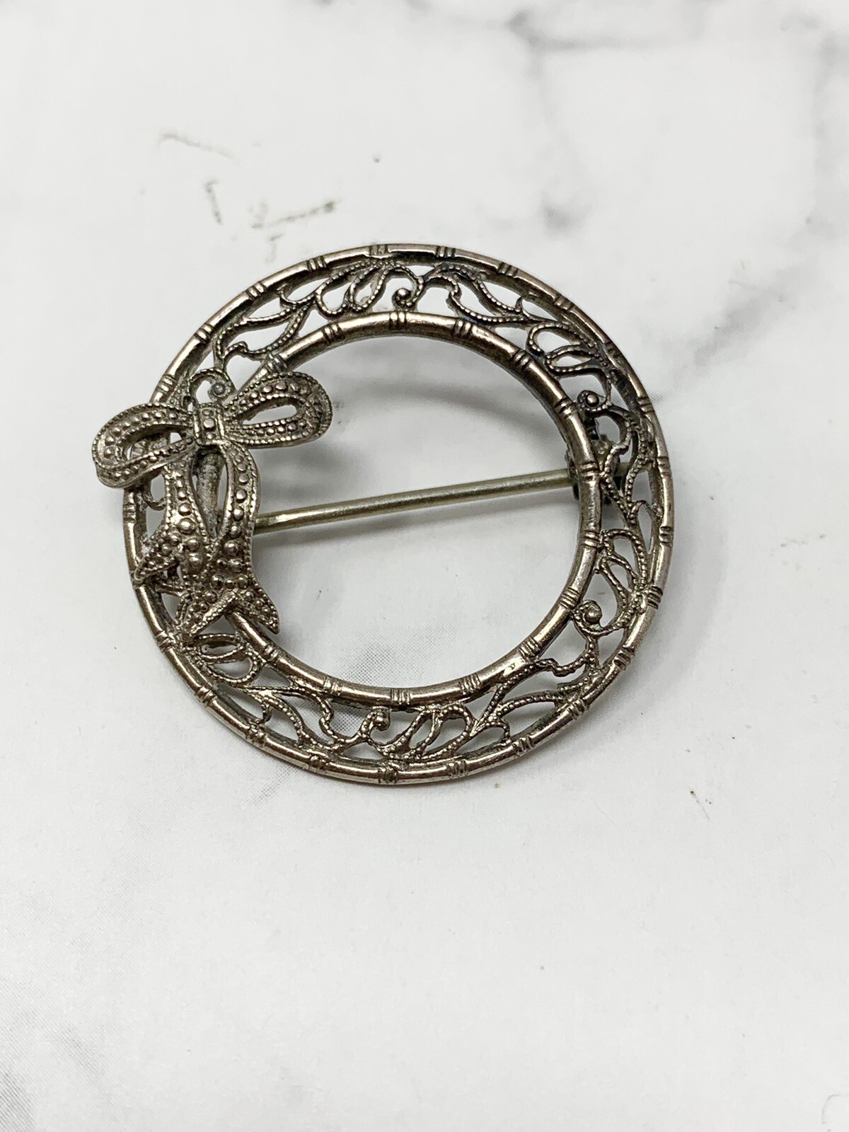 Antique Sterling Silver Wreath Brooch And Sterling Ar… - Gem