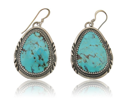 Navajo Dangle Earrings 925 Silver Natural Turquoise Artist Signed Mike ...