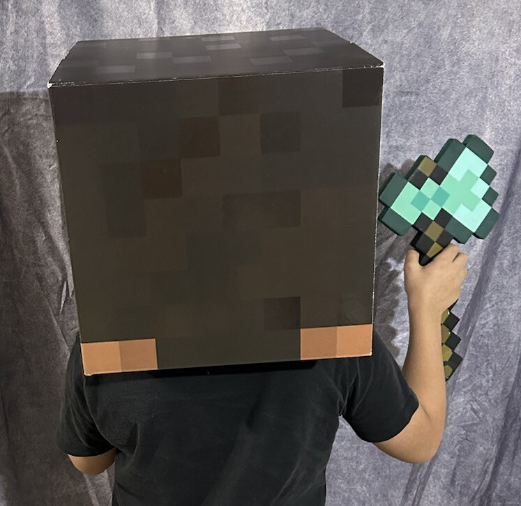 Minecraft Steve Block Head Box Mask & Axe Ax Tool Halloween Costume ...