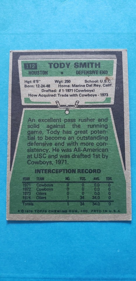 1975 Topps #112 Tody Smith NEAR MINT oilers | eBay
