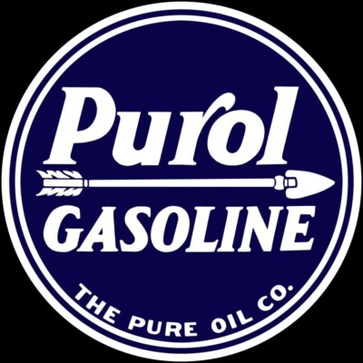 Pure Oil Company, Purol Gasoline NEW Sign: 40" Dia. Round USA STEEL TWO ...