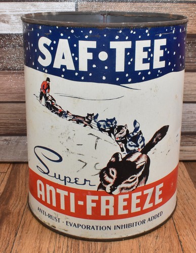 RARE Vintage Saf Tee Super Anti Freeze Gallon Can Husky Dog Sled Team ...