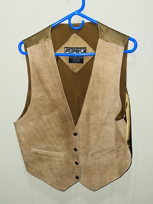 VTG AGAPO Brown and Beige Suede LEATHER Vest Snaps Size L | eBay