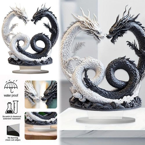 2D Bohemian Yin Yang Double Dragon Desk Decor Office Home Decoration ...