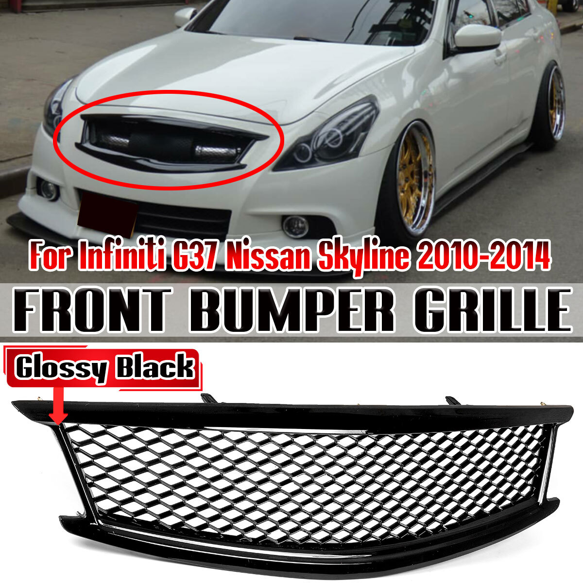 Front Upper Bumper Grill Grille For 2010-2014 Infiniti G37 Nissan Skyline Sedan | eBay