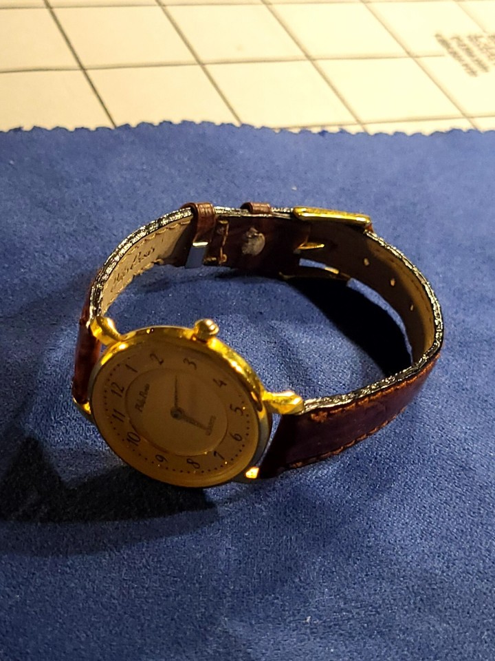 Philip Persio 24 kt gold plated ladies vintage watch. w/leather strap ...