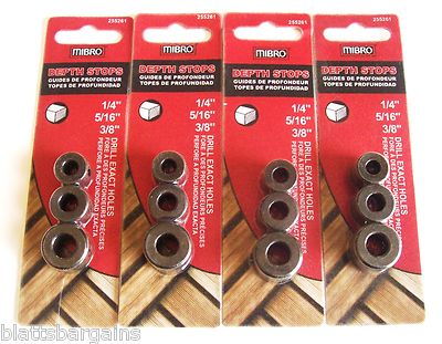 4 MIBRO 3PC DRILL BIT DEPTH STOP COLLAR SETS 1/4" 5/16" 3/8" 255261 | eBay