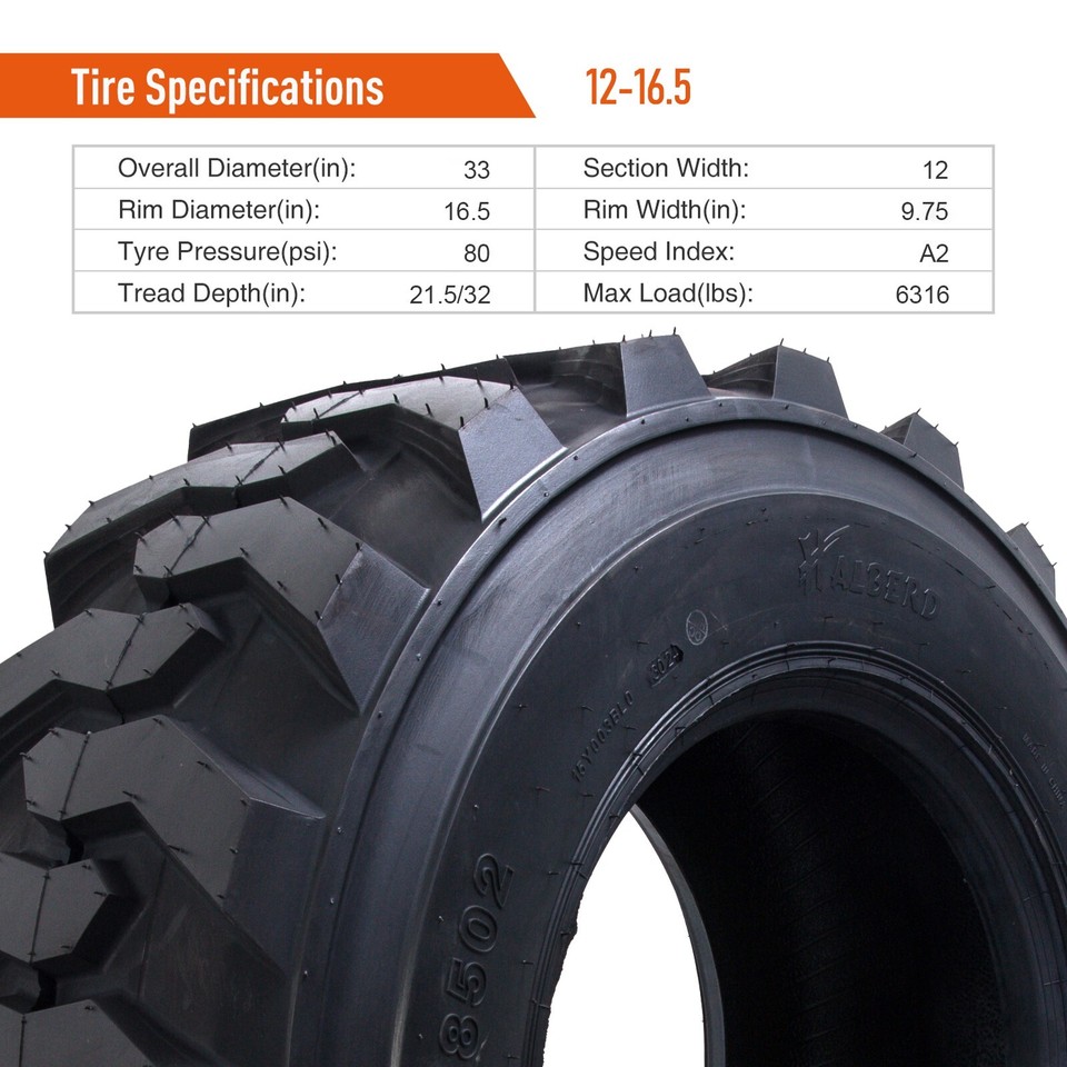 Two 12-16.5 Skid Steer Loader Tires Heavy Duty 12PR SKS 12X16.5 ...
