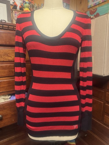Guess, Black And Red Striped Scoop Neck Sweater, Size Medium | eBay