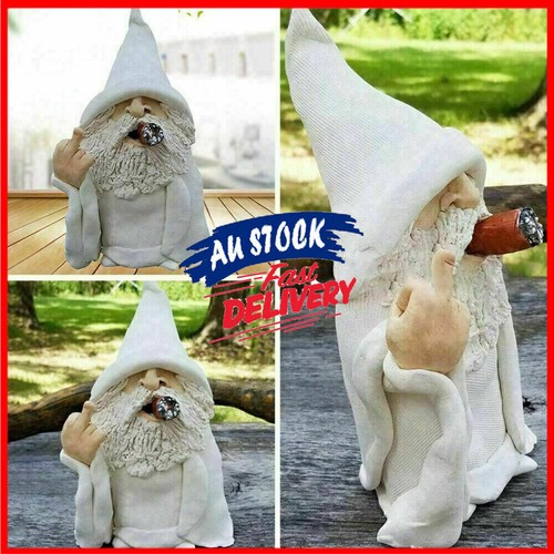 Smoking White Wizard Gnome Middle Finger Garden Yard Lawn Ornaments ...