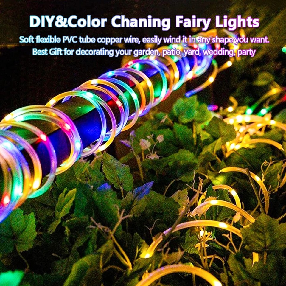 39FT 200 LED Solar Rope Tube Lights Waterproof String Light Outdoor ...