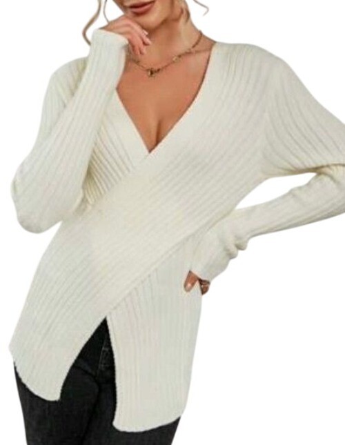Crossover Ribbed Knit - V neck Sweater | eBay