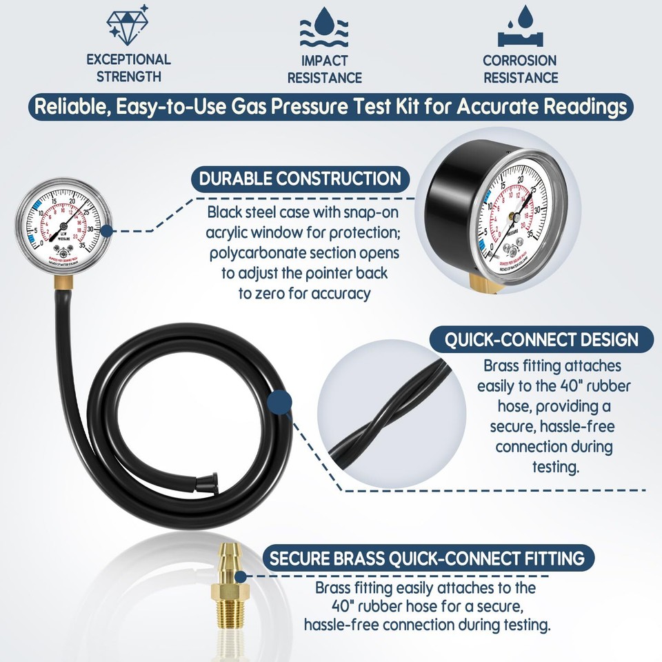 Manometer Gas Pressure Tester, Natural Gas or LP Gas Manifold Pressure ...
